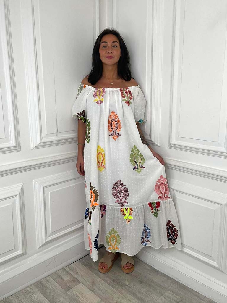 Malissa J Dobby Embroidered Bardot Dress – Chester Boutique